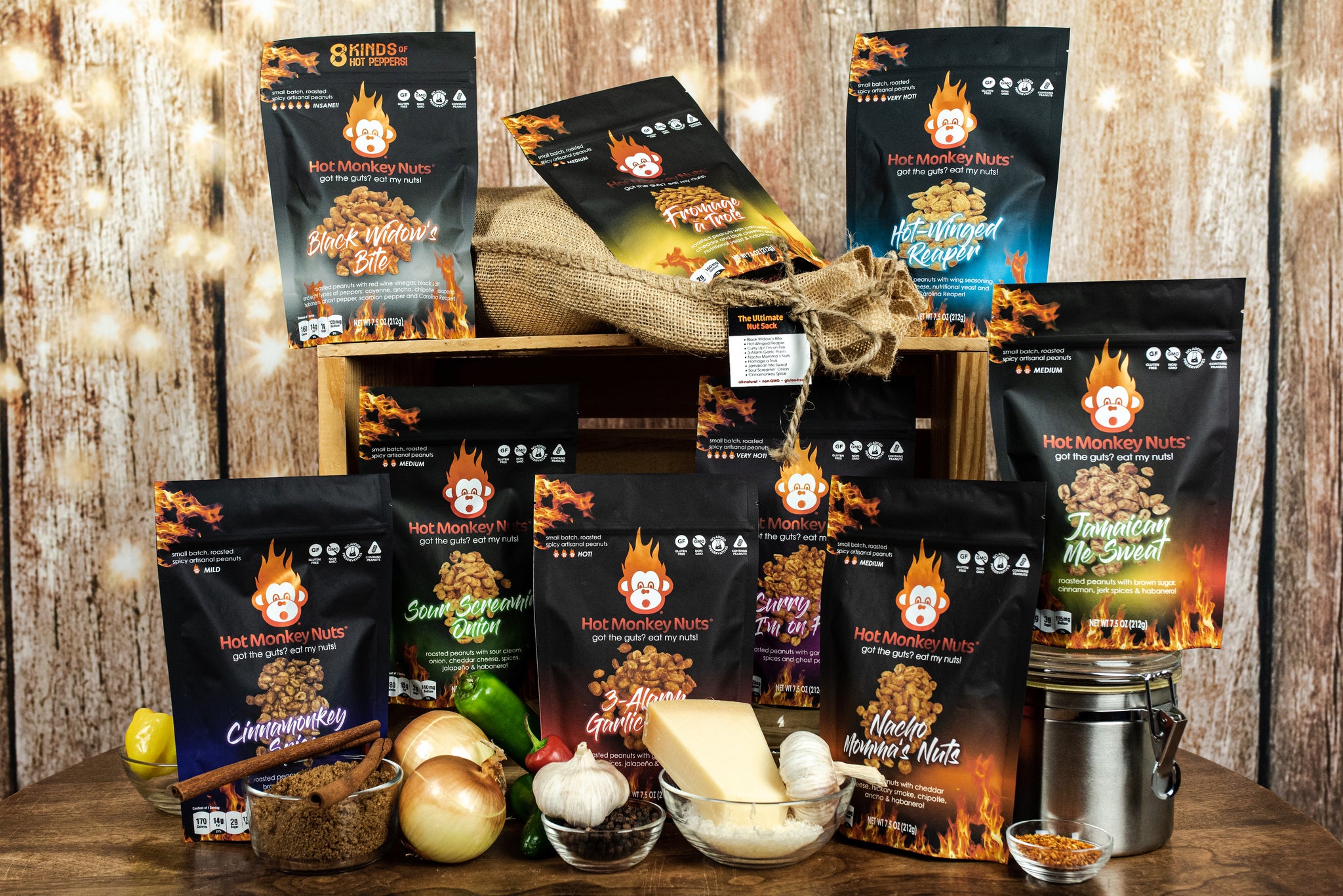 Buy Artisanal Flavored Peanuts | Nut Sacks | Hot Monkey Nuts